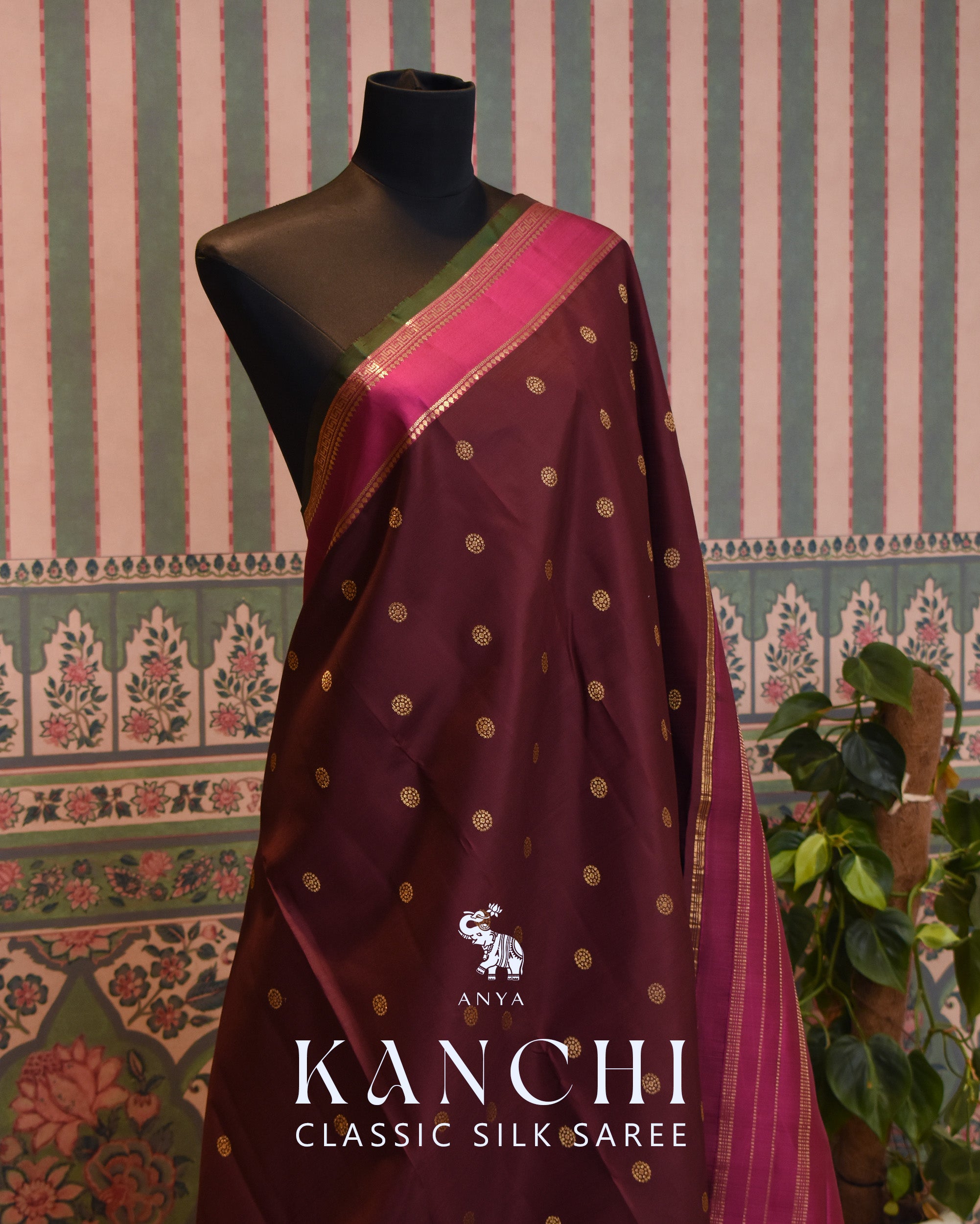 V Pakku Kanchi Classic Saree with Zari Butta Design