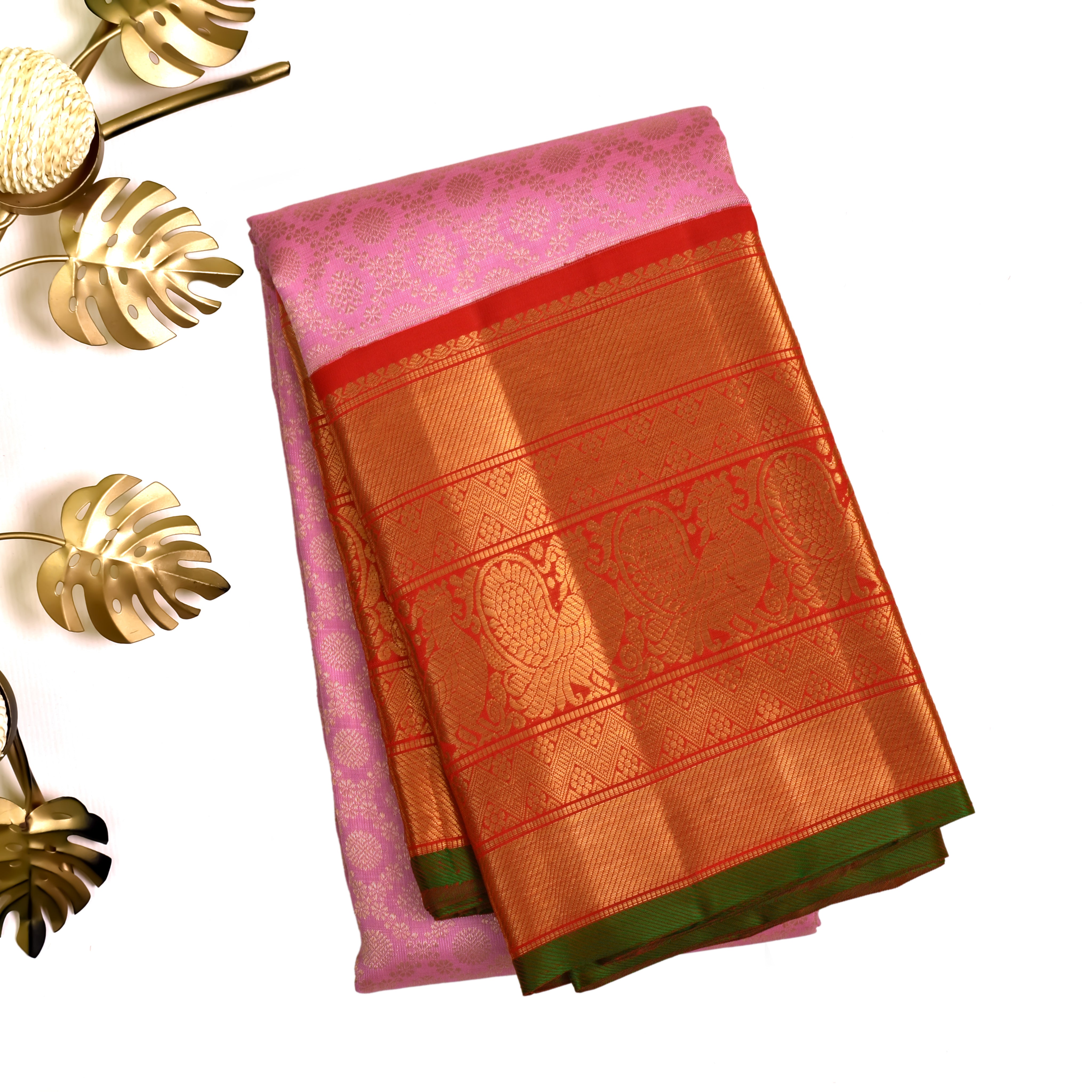 Lotus Pink Kanchipuram Silk Saree with Zari Diamond Butta Design
