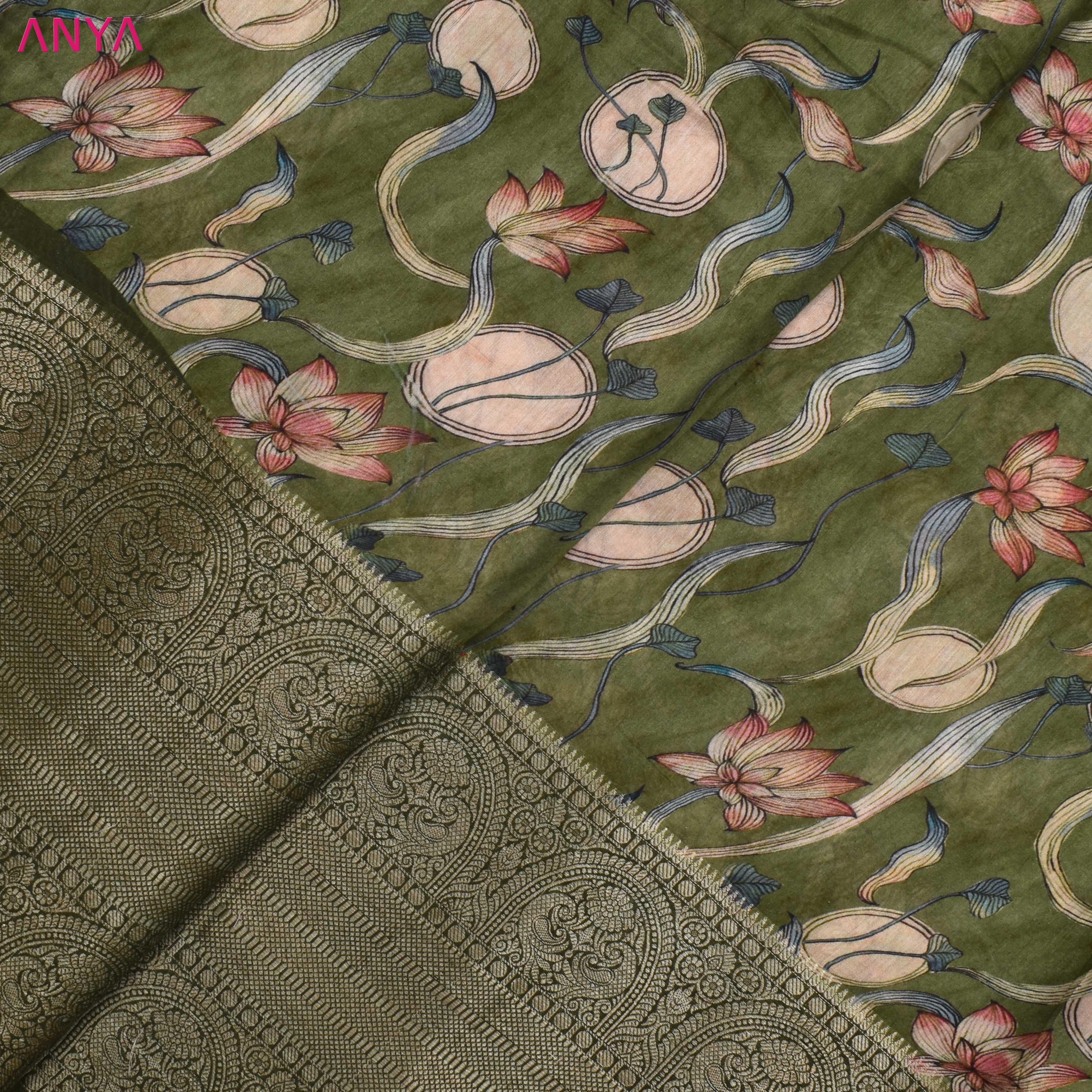 Mehandi Green Chanderi Fabric with Creeper Design