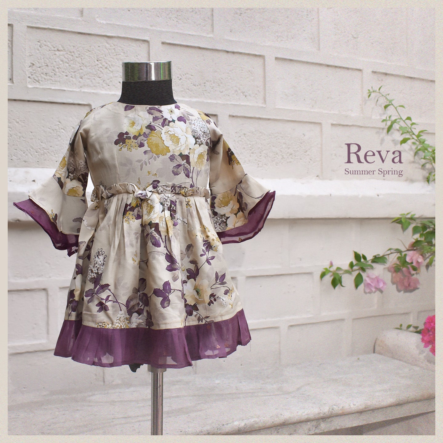 Reva - Sandal and Wine Floral Printed Khadi Frock