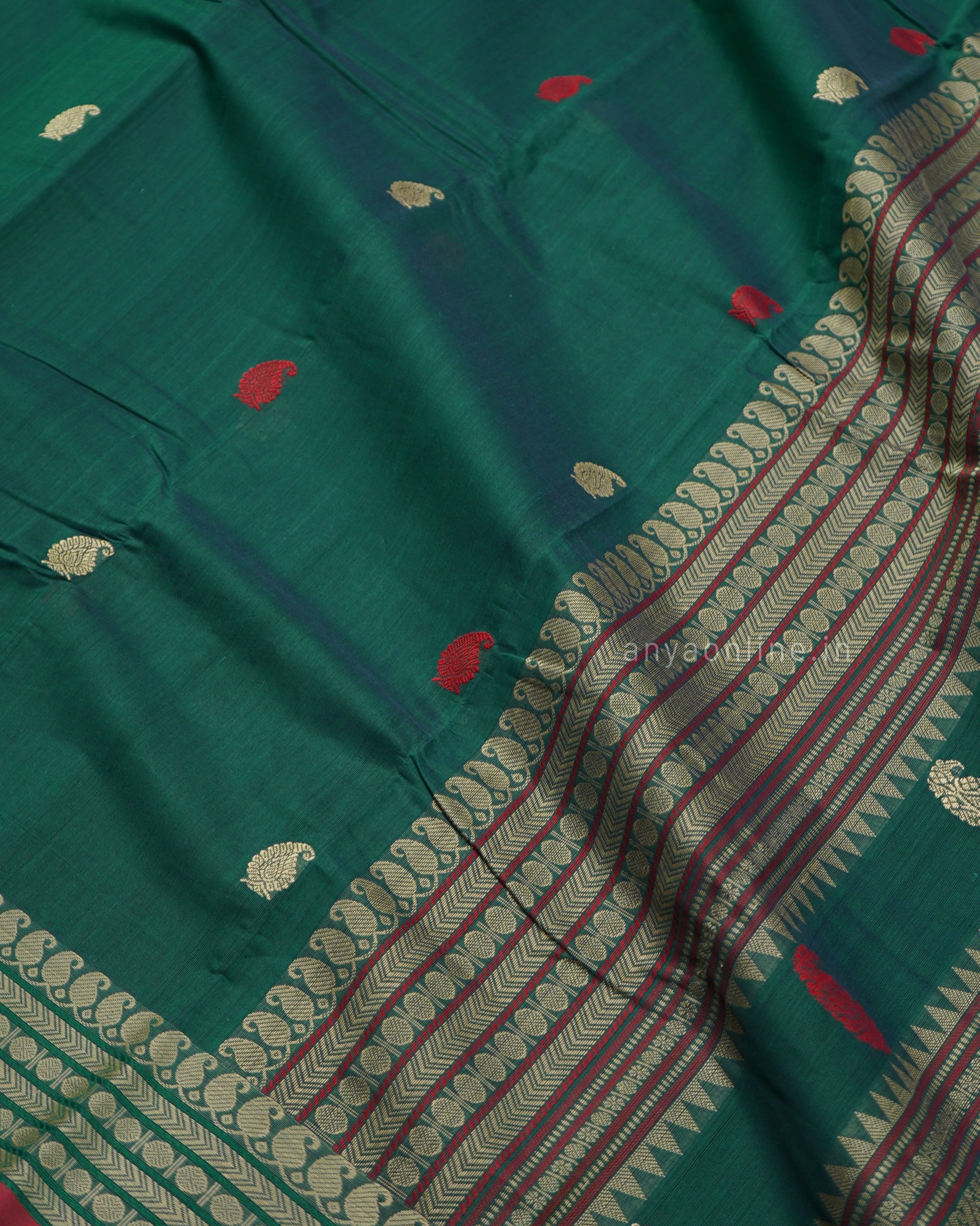 Green Kanchi Cotton Saree with Mango Butta Design
