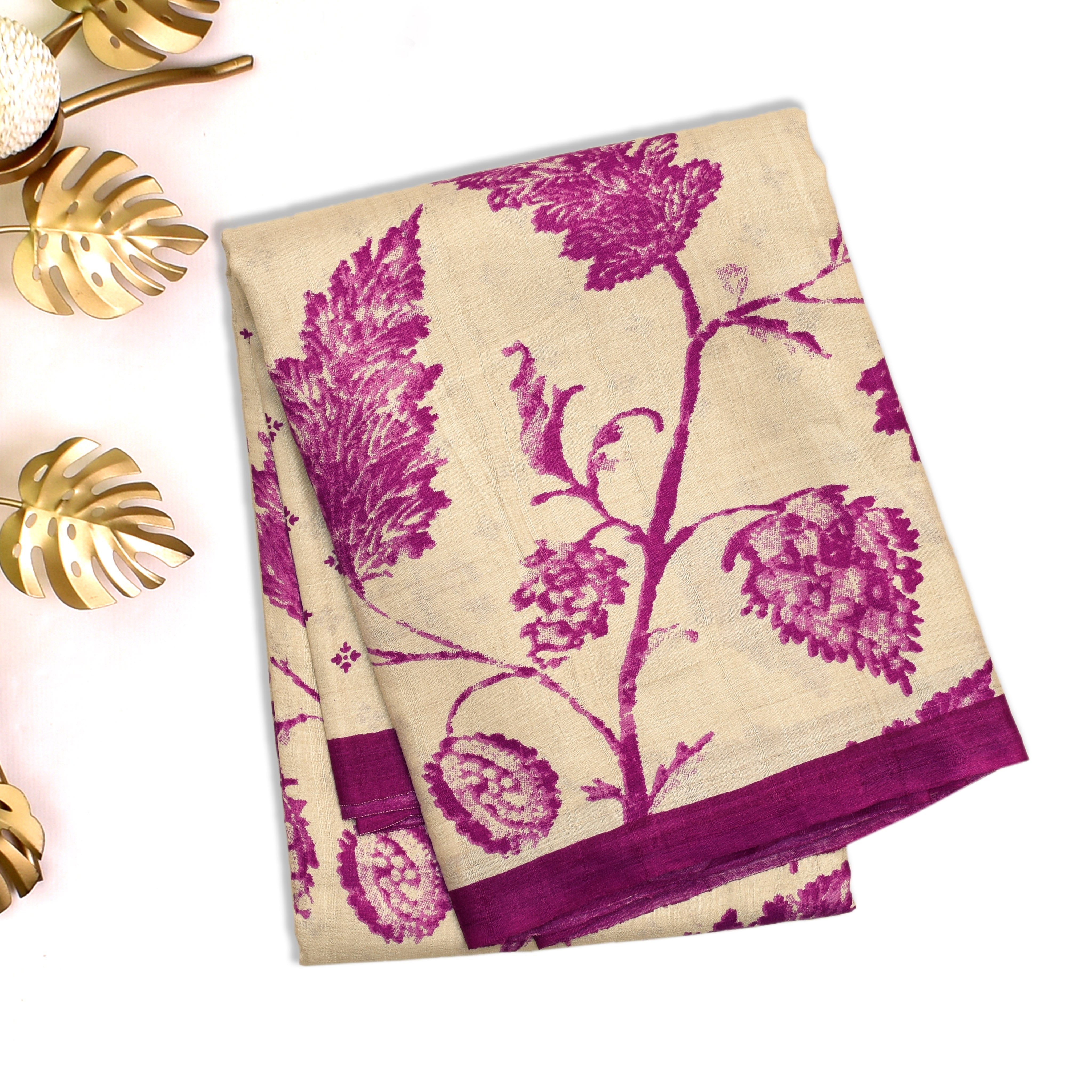 Off-White Tussar Silk Saree With Tree Butta Design | Anya Online